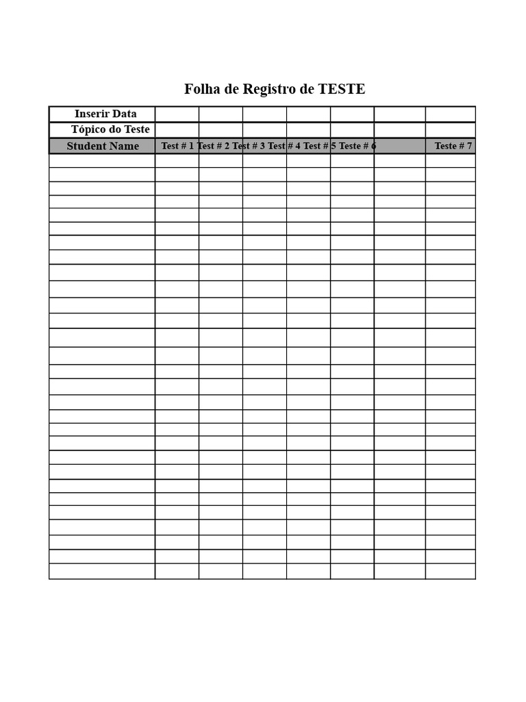Folha de Registro de Teste | PDF