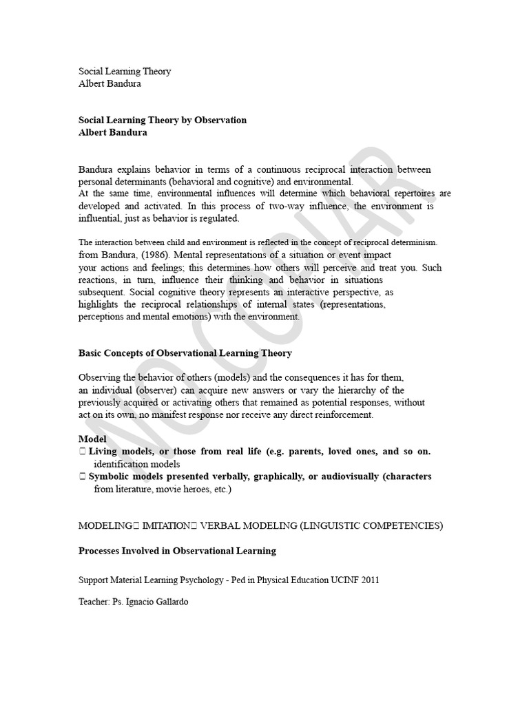 Understanding Bandura's Social Learning Theory | PDF | Self Efficacy ...