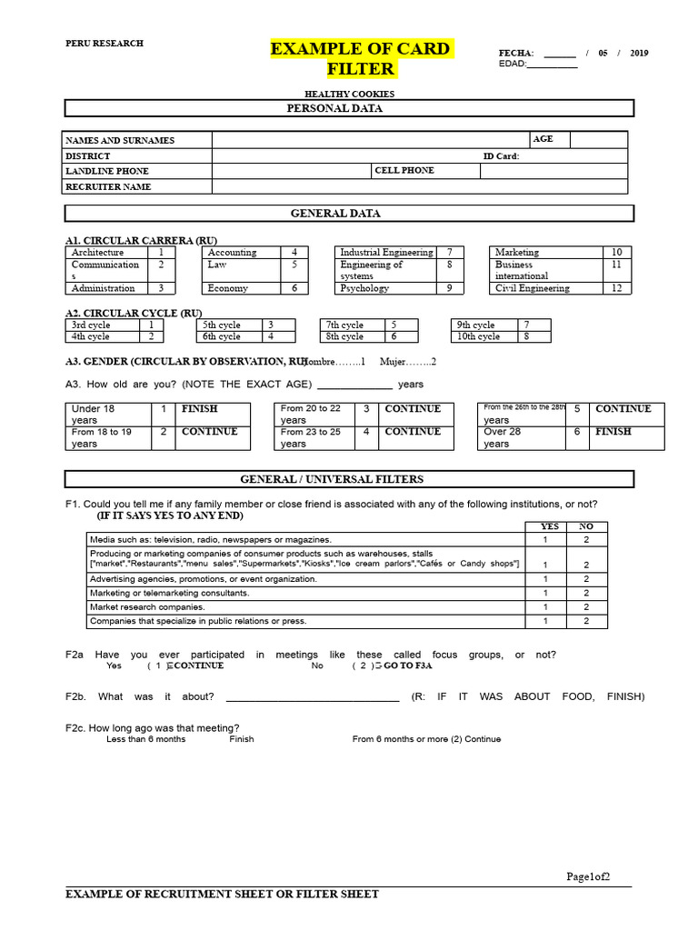 Example of Recruitment Sheet or Filter Sheet | PDF