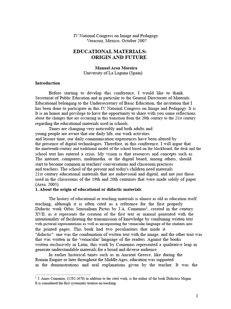 Educational Materials, Origin and Future | PDF | Curriculum | Pedagogy