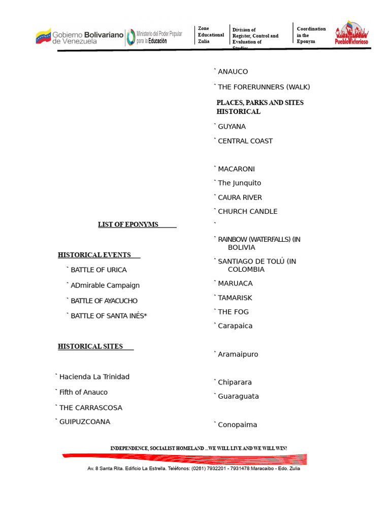 List of Eponym Options | PDF | Venezuela