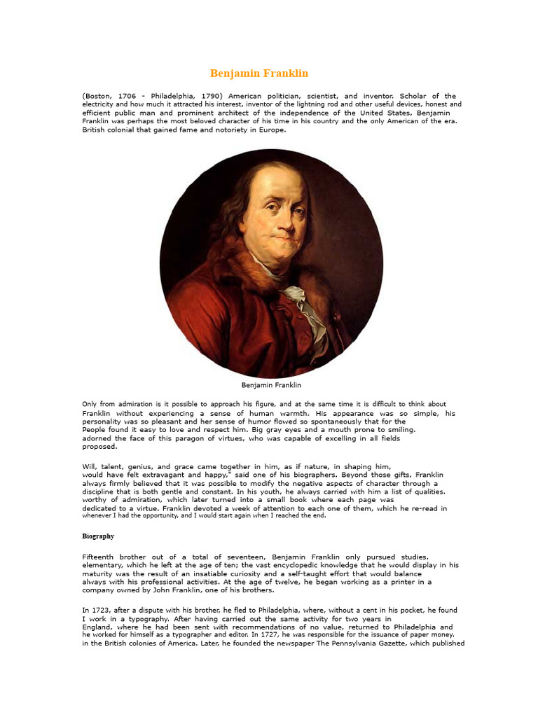 Benjamin Franklin: Life and Legacy | PDF | Electricity | Benjamin Franklin
