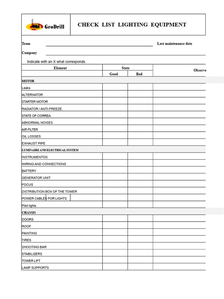 Lighting Equipment Checklist | PDF | Lighting | Electrical Wiring