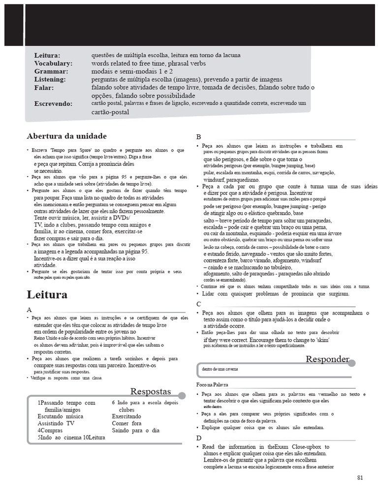 Close-up B1 Livro do Professor Unidade 8 | PDF | Gramática | Tempo