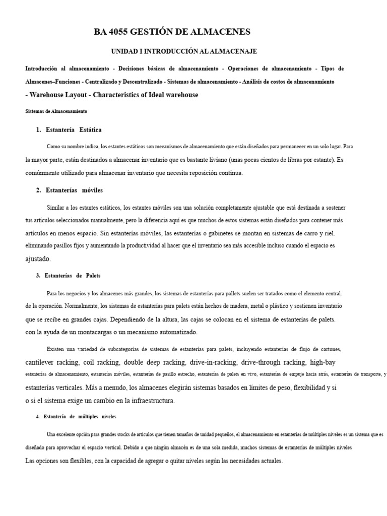 Gestión de Almacenes BA 4055 | PDF | Lean Manufacturing | Almacén