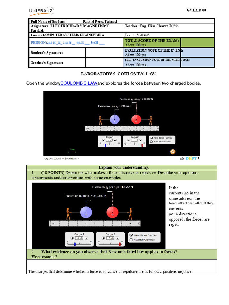 Lab 5 Coulomb's Law | PDF | Force | Electric Charge