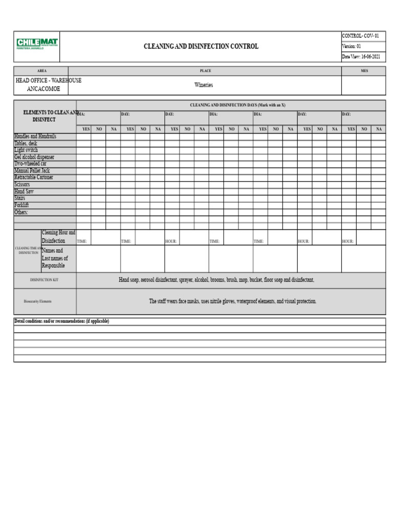 Cleaning and Disinfection Control Warehouse. | PDF
