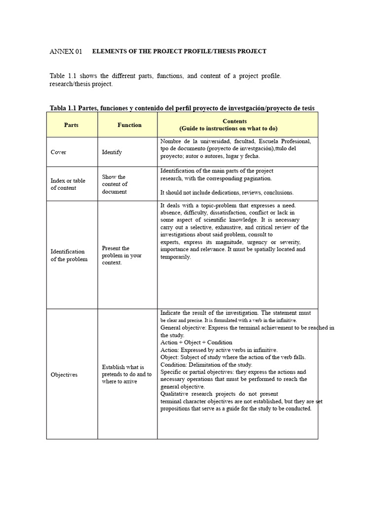 Annex 01 Elements of The Project Profile - Thesis Project | PDF ...