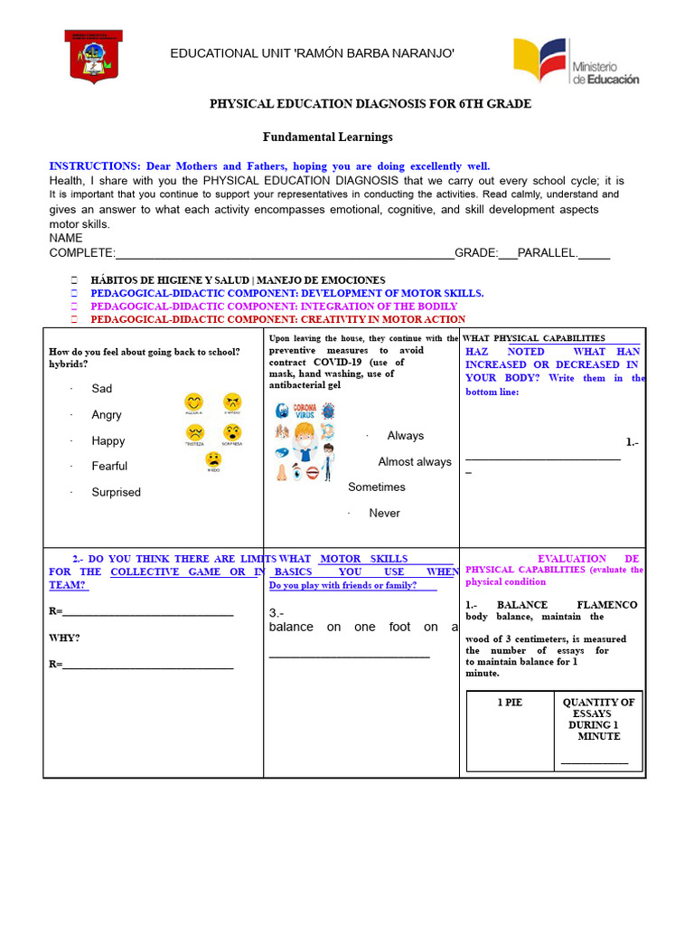 Sixth Grade Physical Education Diagnosis 2021-2022 (11) | PDF ...
