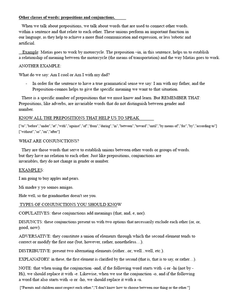 Understanding Prepositions and Conjunctions | PDF | Word | Linguistic ...