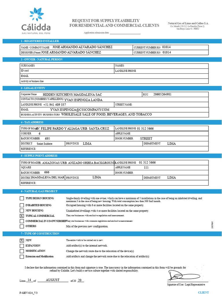 Feasibility Request - GN - COC-Magdalena - Rev1 | PDF | Lima