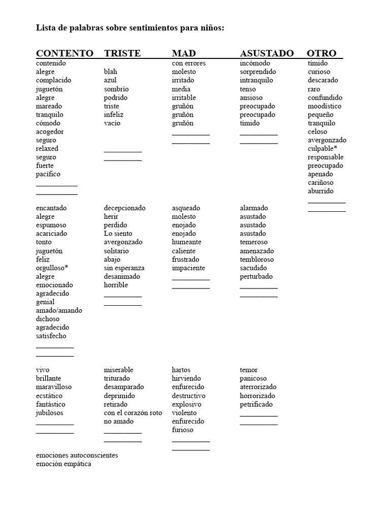 Palabras de Sentimientos | PDF