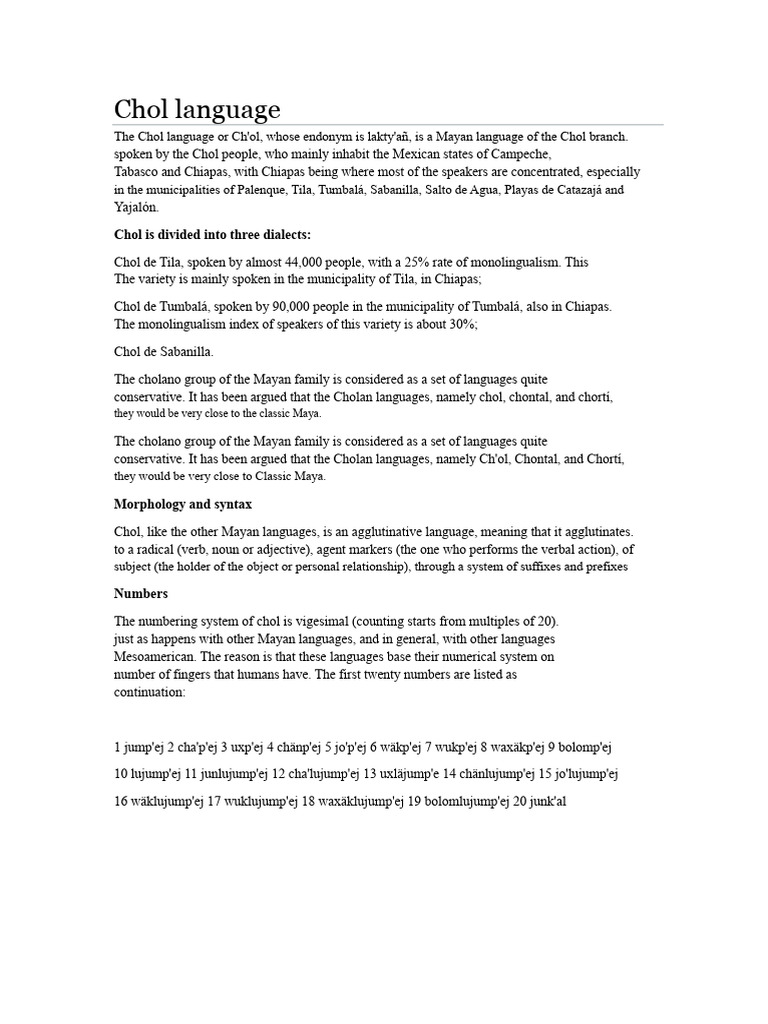 Chol Language | PDF