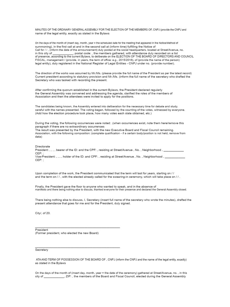 Minutes of The Ordinary General Assembly For The Election of Members of ...