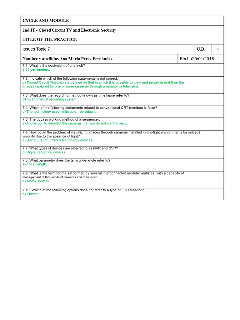 Model Questionnaire Sheet Topic 7 - Ana | PDF