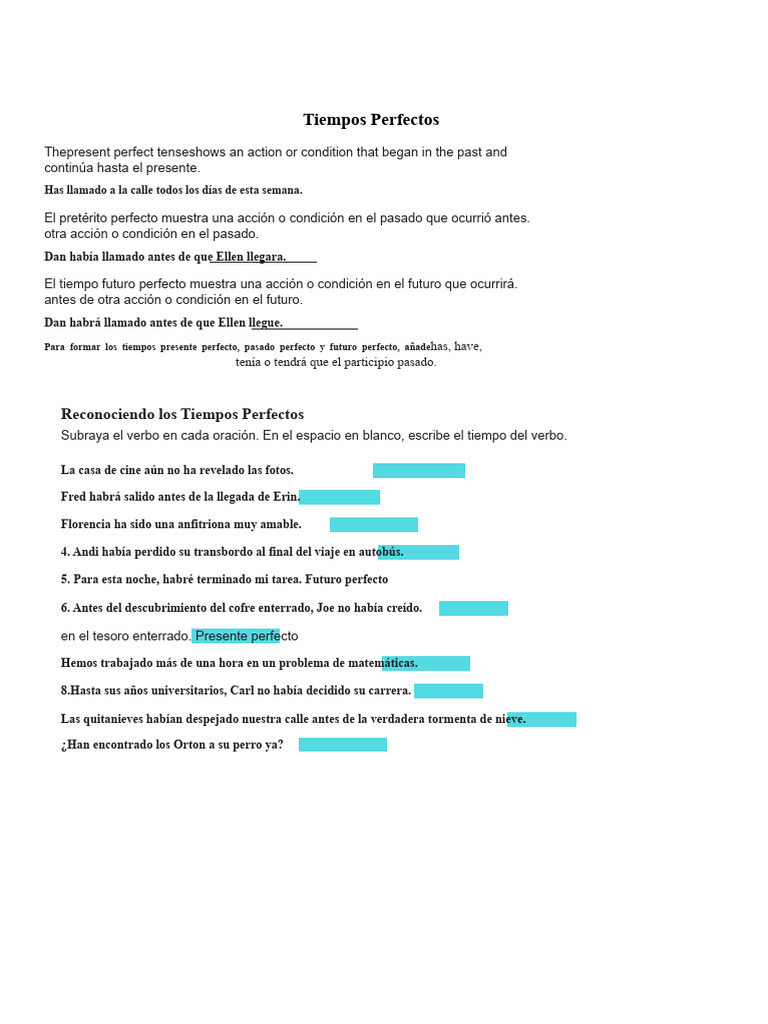 7 Tiempos Perfectos | PDF | Mecánica del lenguaje | Gramática