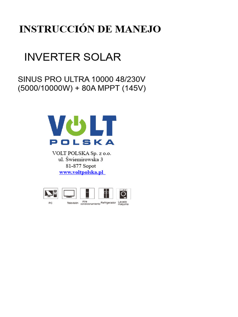 Manual de Instrucciones Inverter Solar 10kW | PDF | Panel solar ...