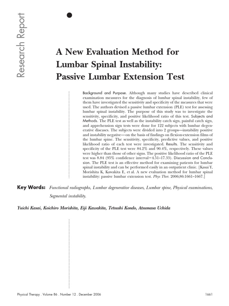 A New Evaluation Method For Lumbar Spinal Instability: Passive Lumbar ...