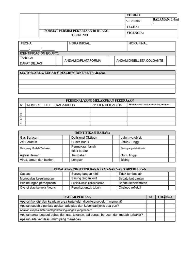 Format Permiti Kerja Di Ruang Terbatas | PDF