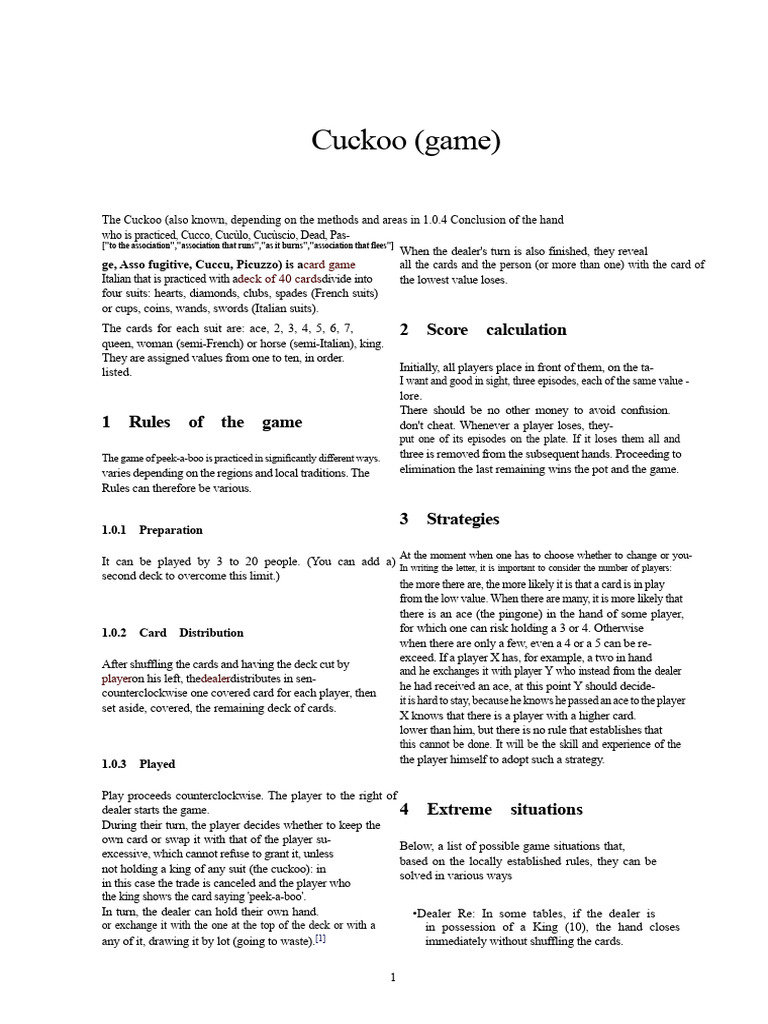 Cuckoo Card Game Rules and Variants | PDF | Playing Cards | Gaming Devices