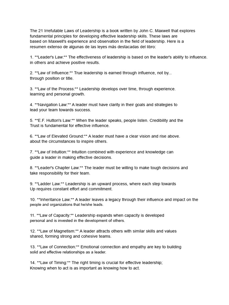 Summary of The 21 Laws of Leadership | PDF | Leadership | Social Psychology