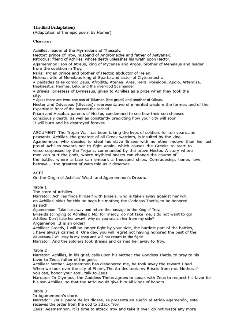 The Iliad (Theater Adaptation) | PDF | Hector | Achilles