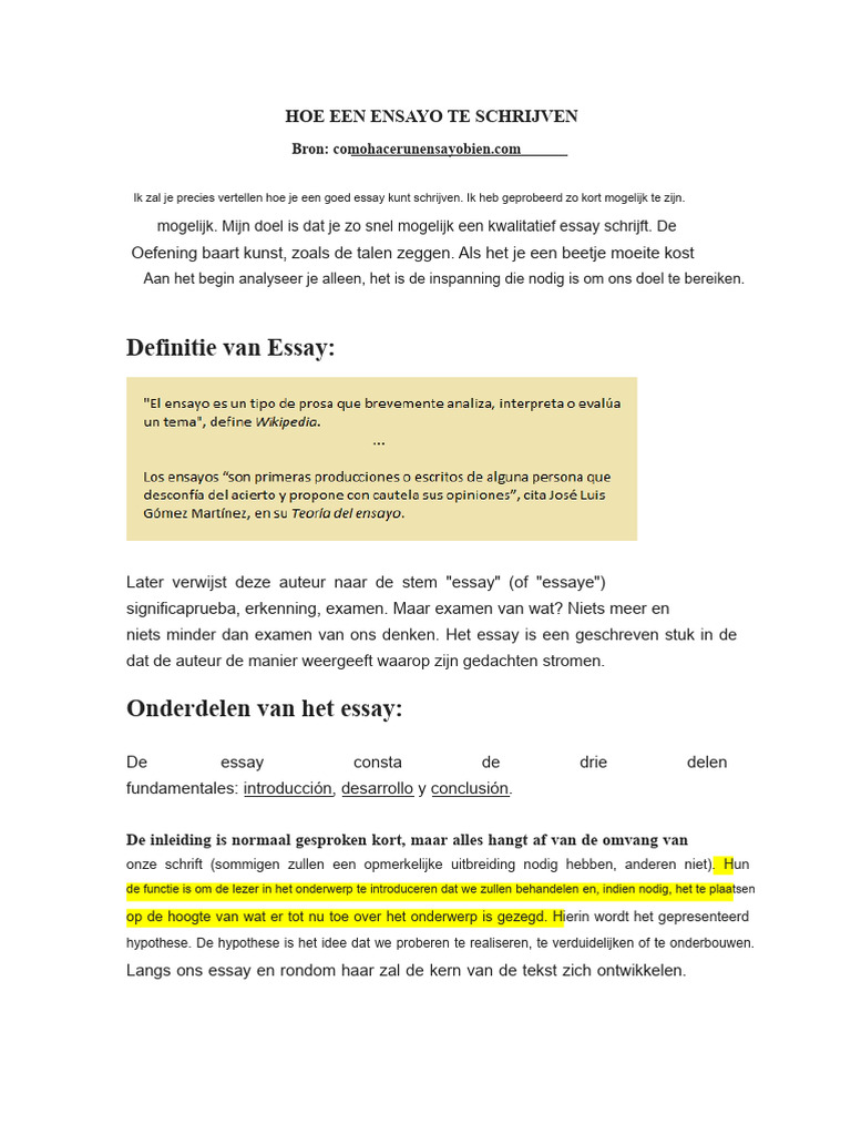 Hoe Een Essay Te Schrijven | PDF