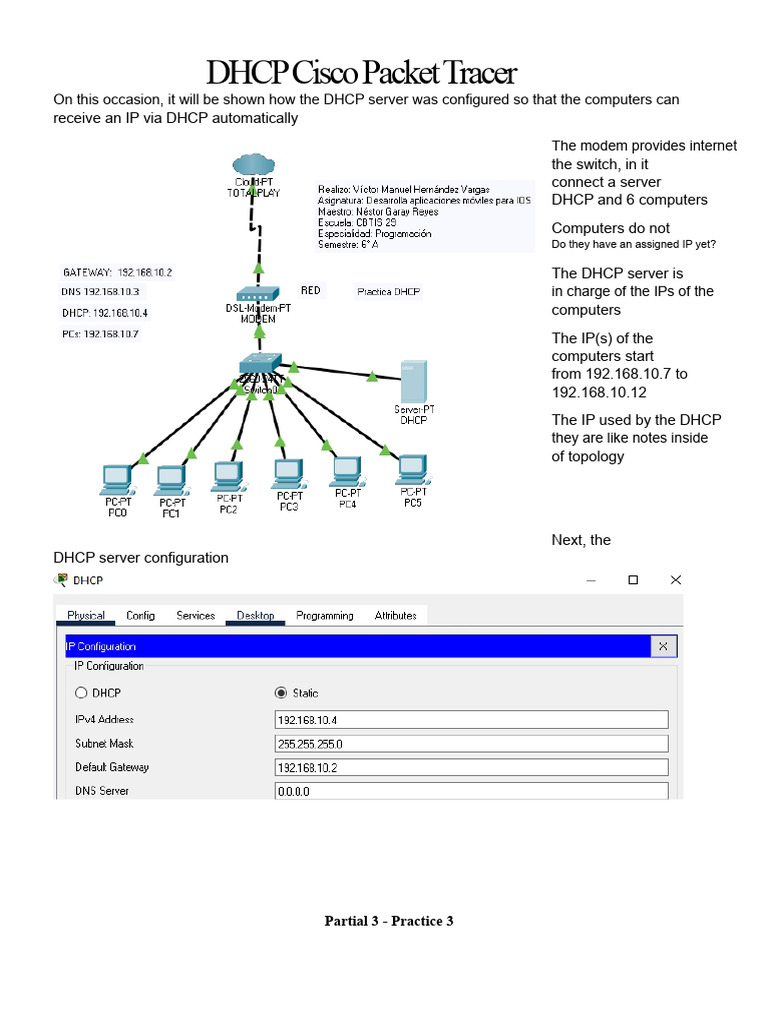 DHCP Topology Cisco Packet Tracer | PDF | Ip Address | Internet Standards