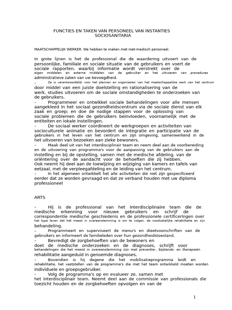 Functies en Taken Van Het Sociaal-Zorgpersoneel | PDF