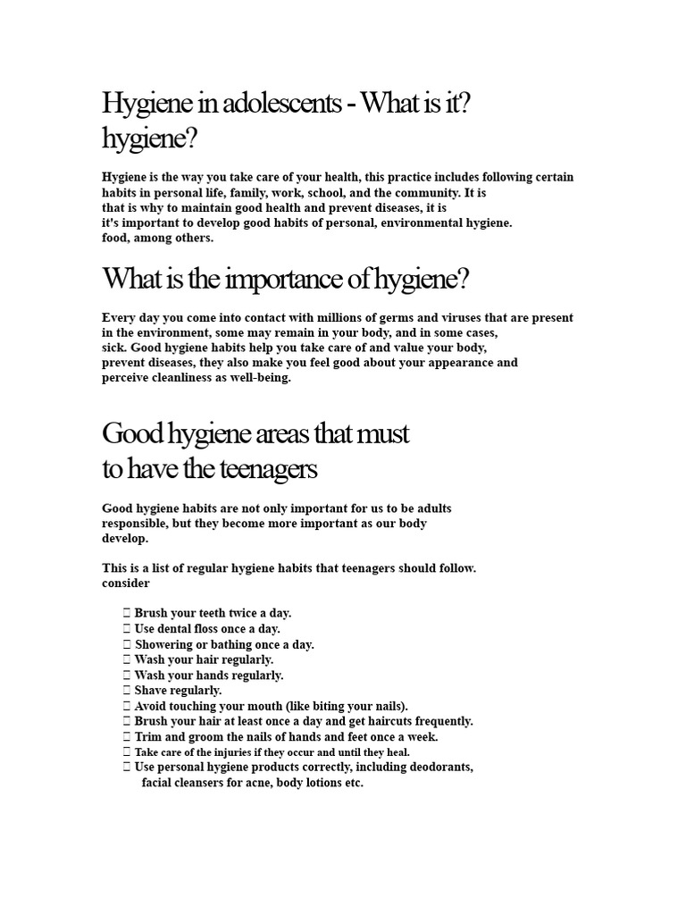 Hygiene in Adolescents | PDF | Hygiene | Medical Specialties