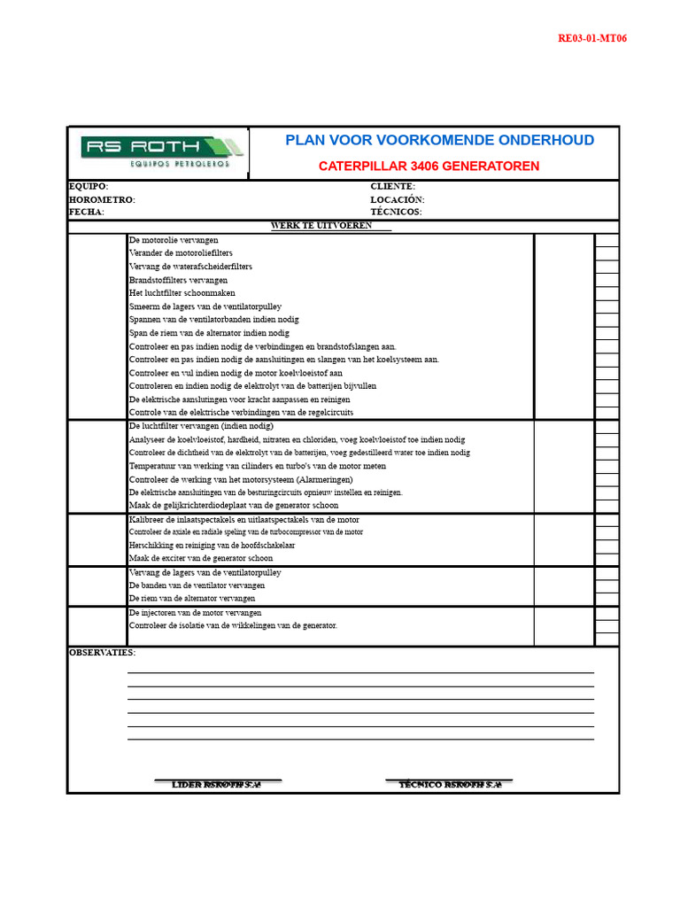 Preventief Onderhoud Gen 3406 | PDF