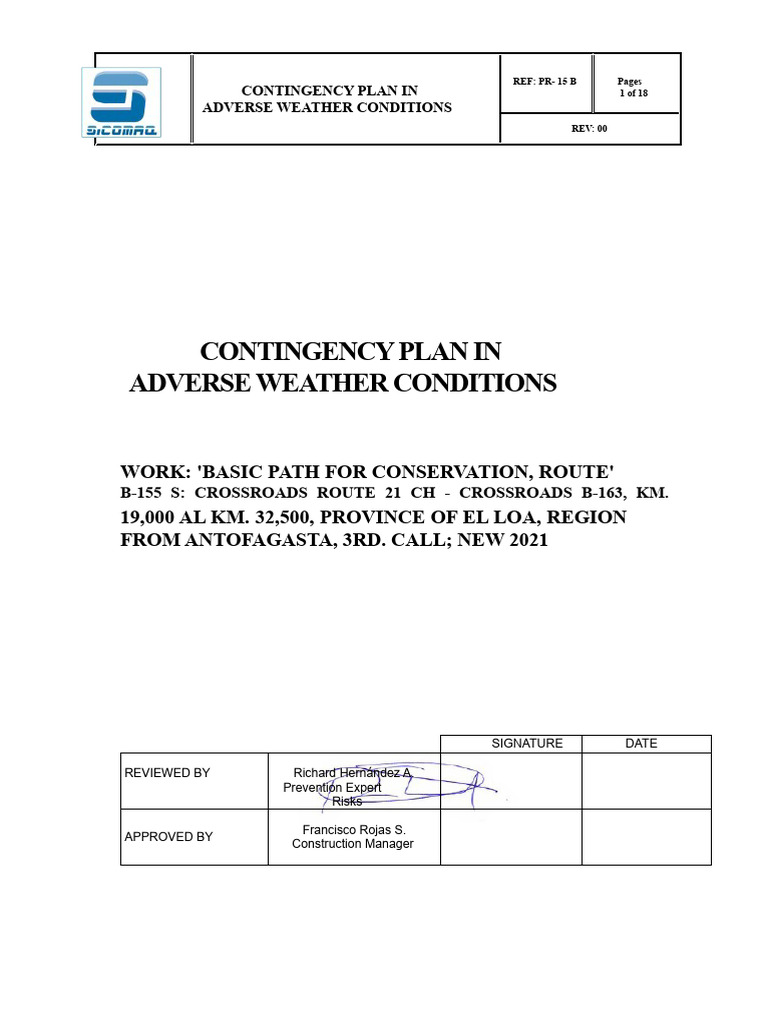 CONTINGENCY PLAN FOR ADVERSE WEATHER CONDITIONS REV. 00 | PDF ...