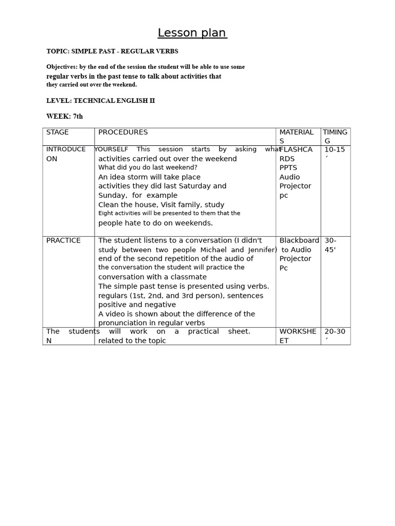 Lesson Plan Simple Past | PDF