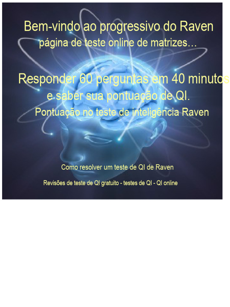 Teste de QI Raven Online Gratuito | PDF | Psicologia | Psicologia Cognitiva