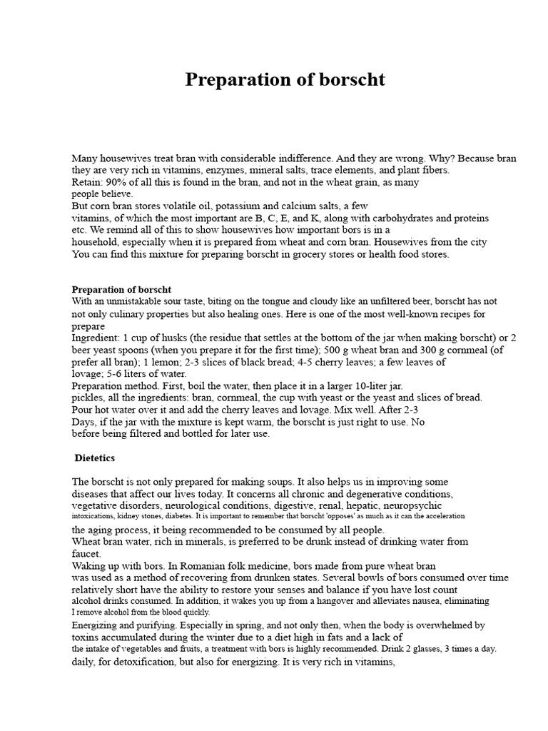Preparation of Borscht | PDF | Beer | Yeast