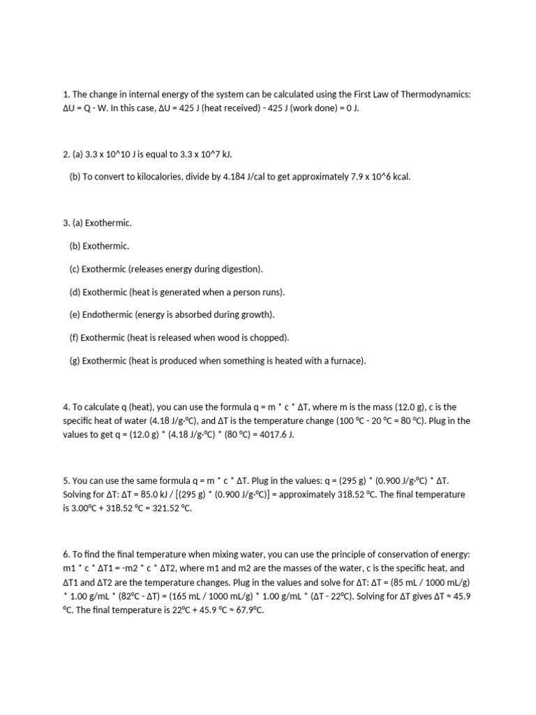 Chem Activity 3 | PDF | Calorie | Mole (Unit)