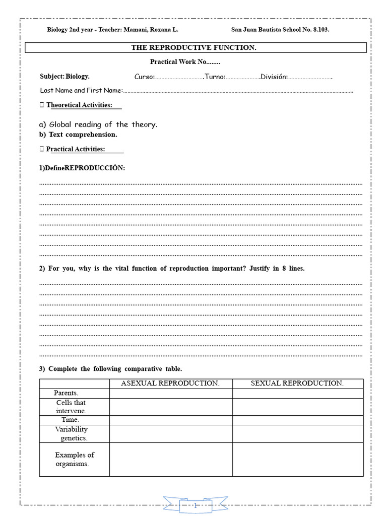 2nd Year - Practical Work The Reproductive Function. | PDF ...