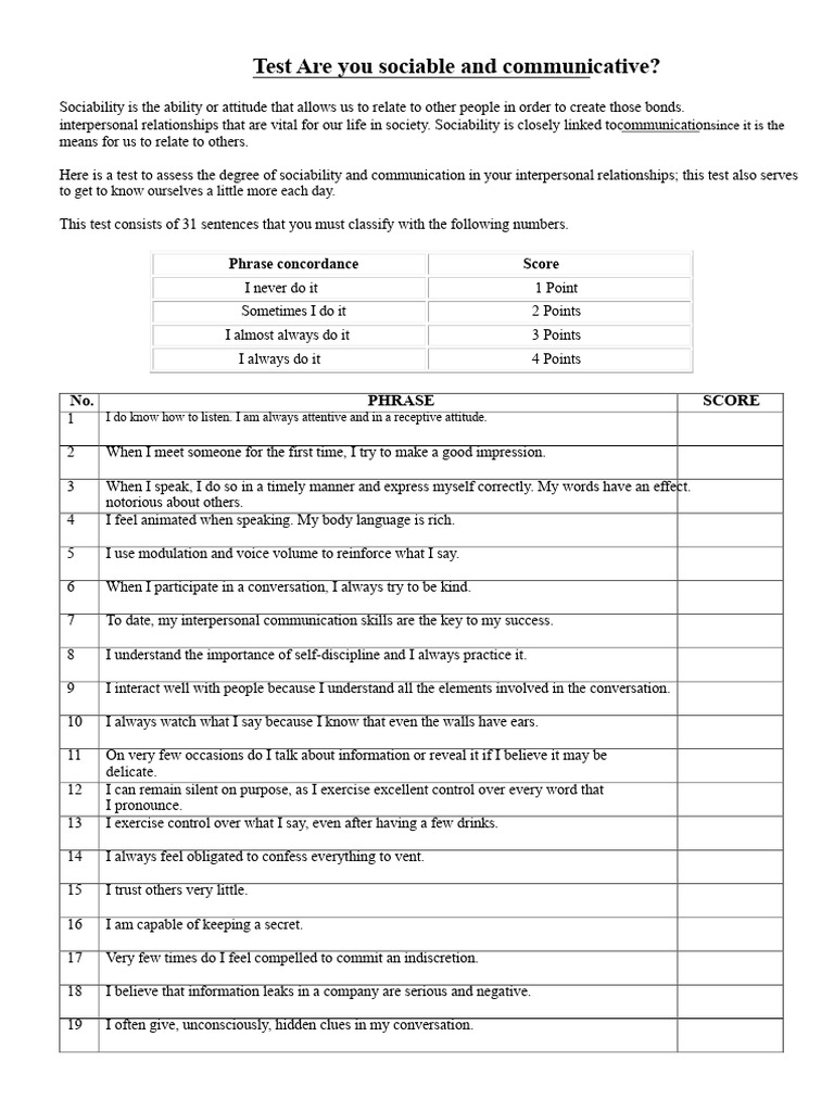 Personal Skills Questionnaire | PDF | Communication | Body Language