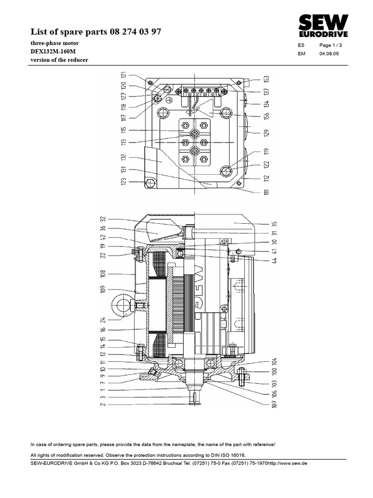 Spare Parts List for DFX132M-160M Motor | PDF | Machines | Manufactured ...