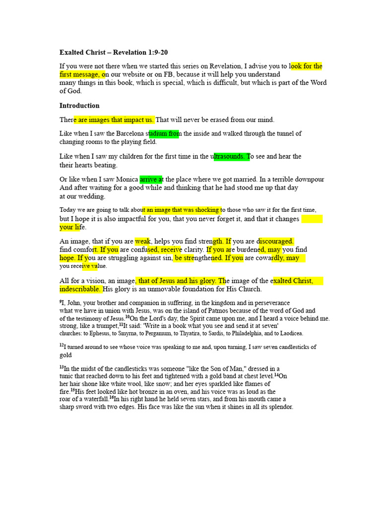 Exalted Christ in Revelation 1:9-20 | PDF | Jesus | Angel