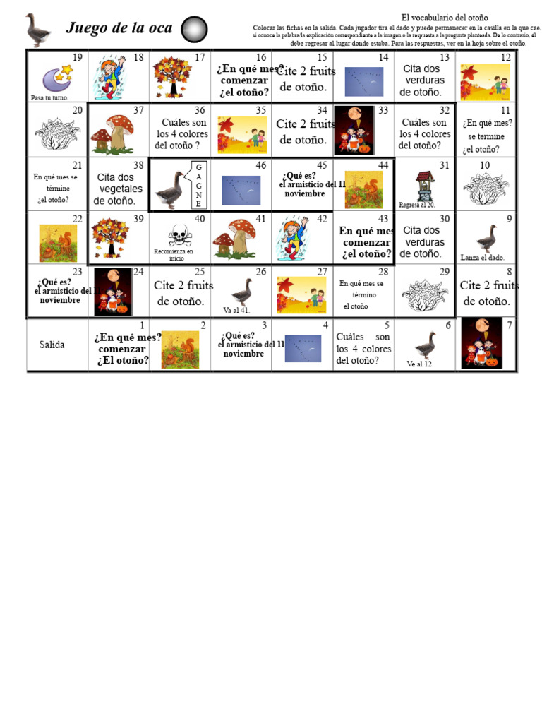 Juego de La Oca - Vocabulario Sobre El Otoño | PDF