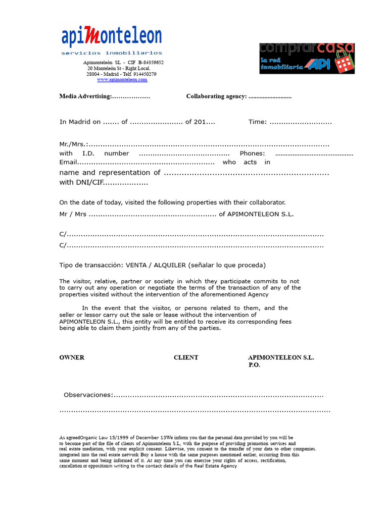 Real Estate Visit Sheet | PDF | Common Law | Business Law