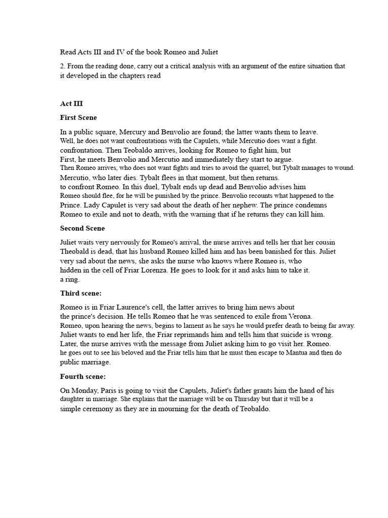 Romeo and Juliet Act 3 and 4 | PDF | Characters In Romeo And Juliet ...