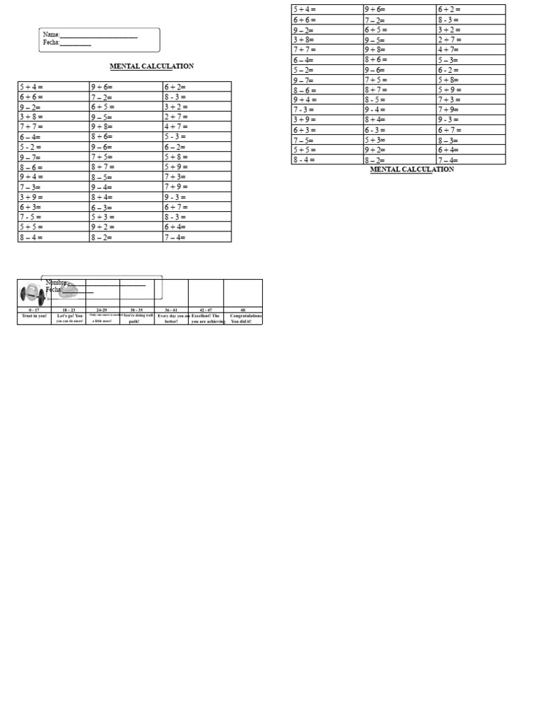 Mental Math Practice Worksheet | PDF | Arithmetic | Mathematics