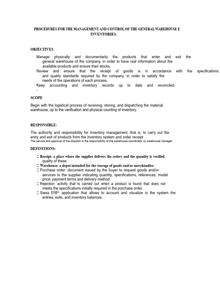 Warehouse Inventory Management Procedures | PDF | Inventory | Warehouse