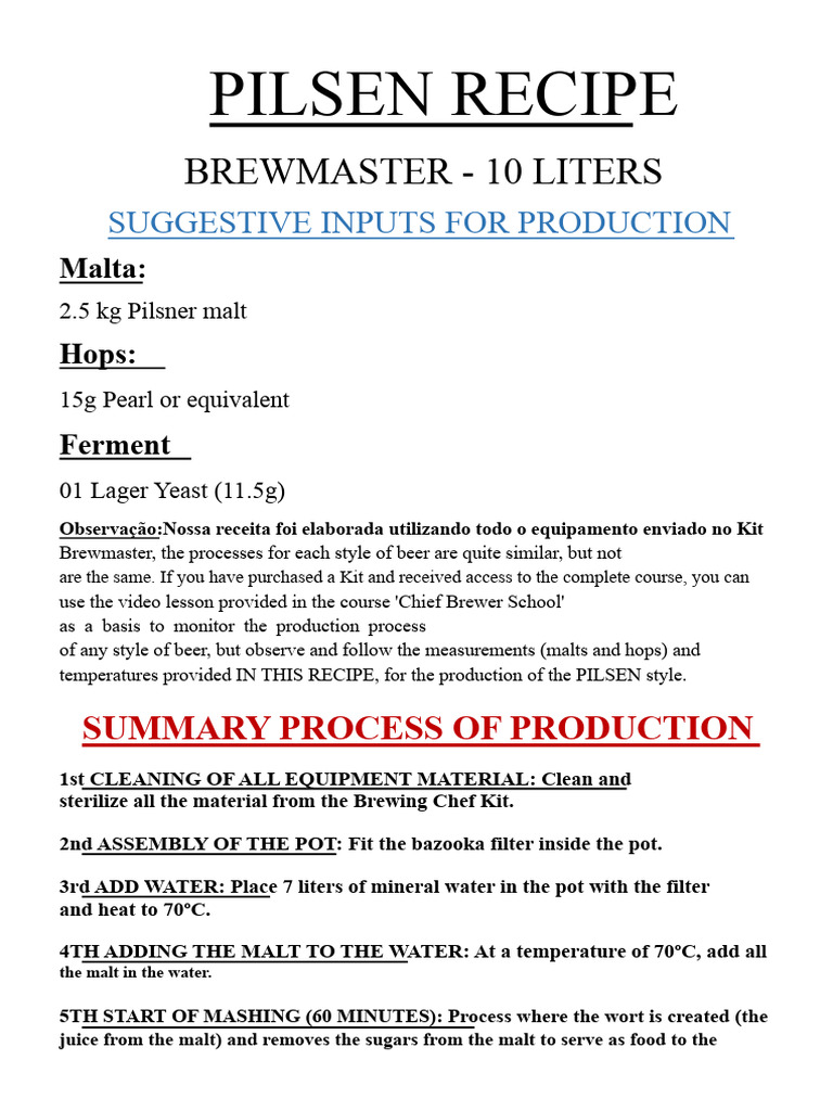 Craft Pilsner Beer Recipe | PDF | Brewing | Beer