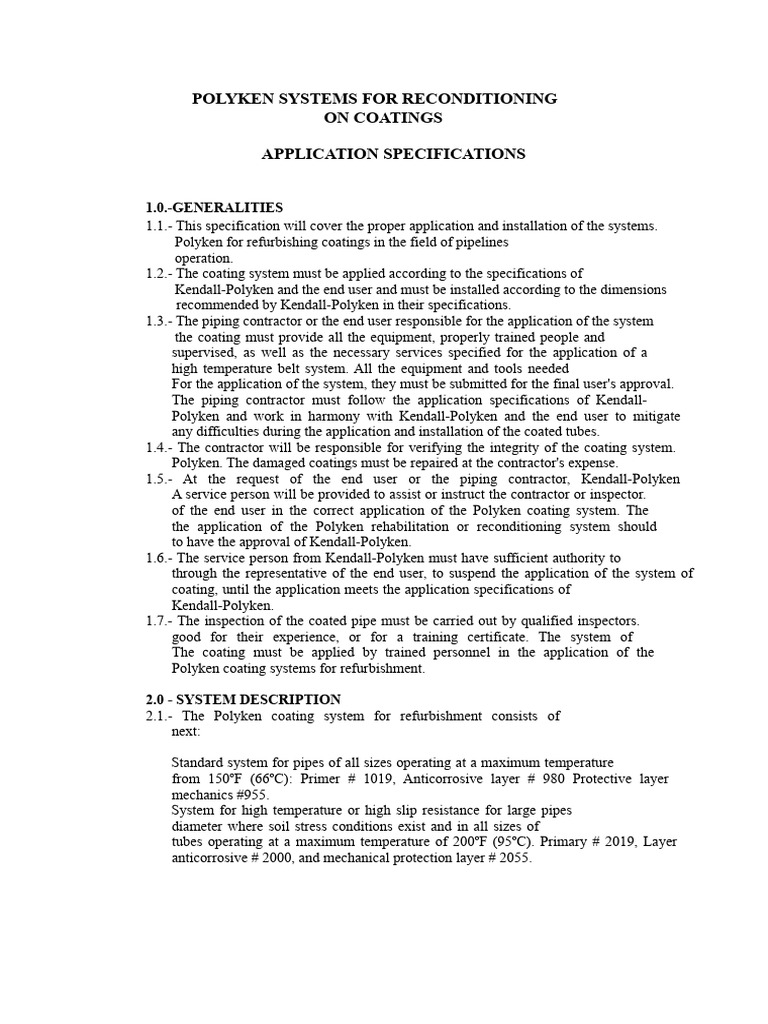 Polyken Coating System Application Guide | PDF | Pipe (Fluid Conveyance ...