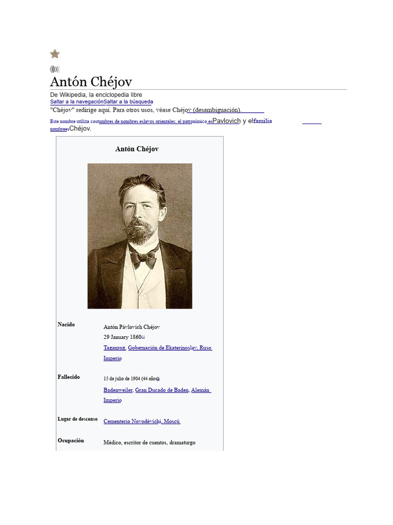 Biografía de Antón Chéjov: Escritor y Médico | PDF | Anton Chekhov