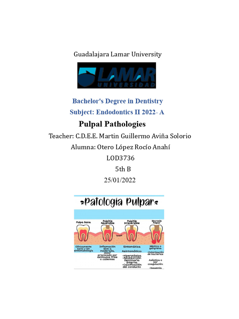 Endodontics II: Pulpal Pathologies Guide | PDF | Clinical Medicine ...
