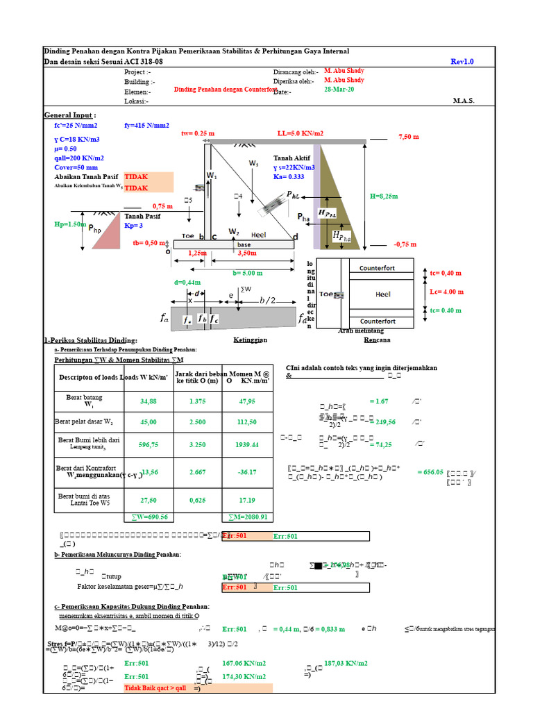 ACI 318-08 Desain Dinding Penahan Dengan Counterfort - Rev1.0 - 08-Apr ...